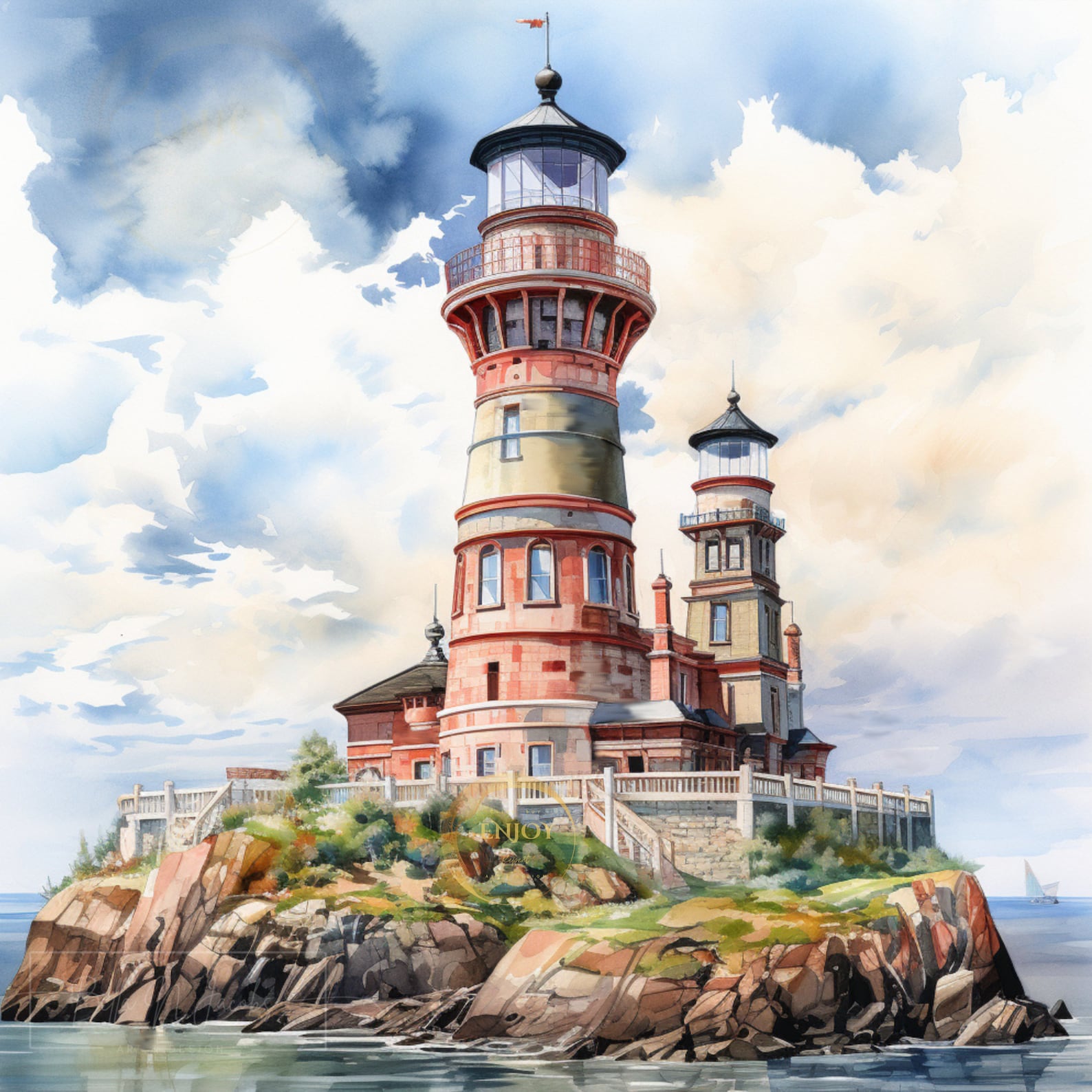 Lighthouse Painting Lighthouse Wall Art Ocean View Landscape Art Decor ...