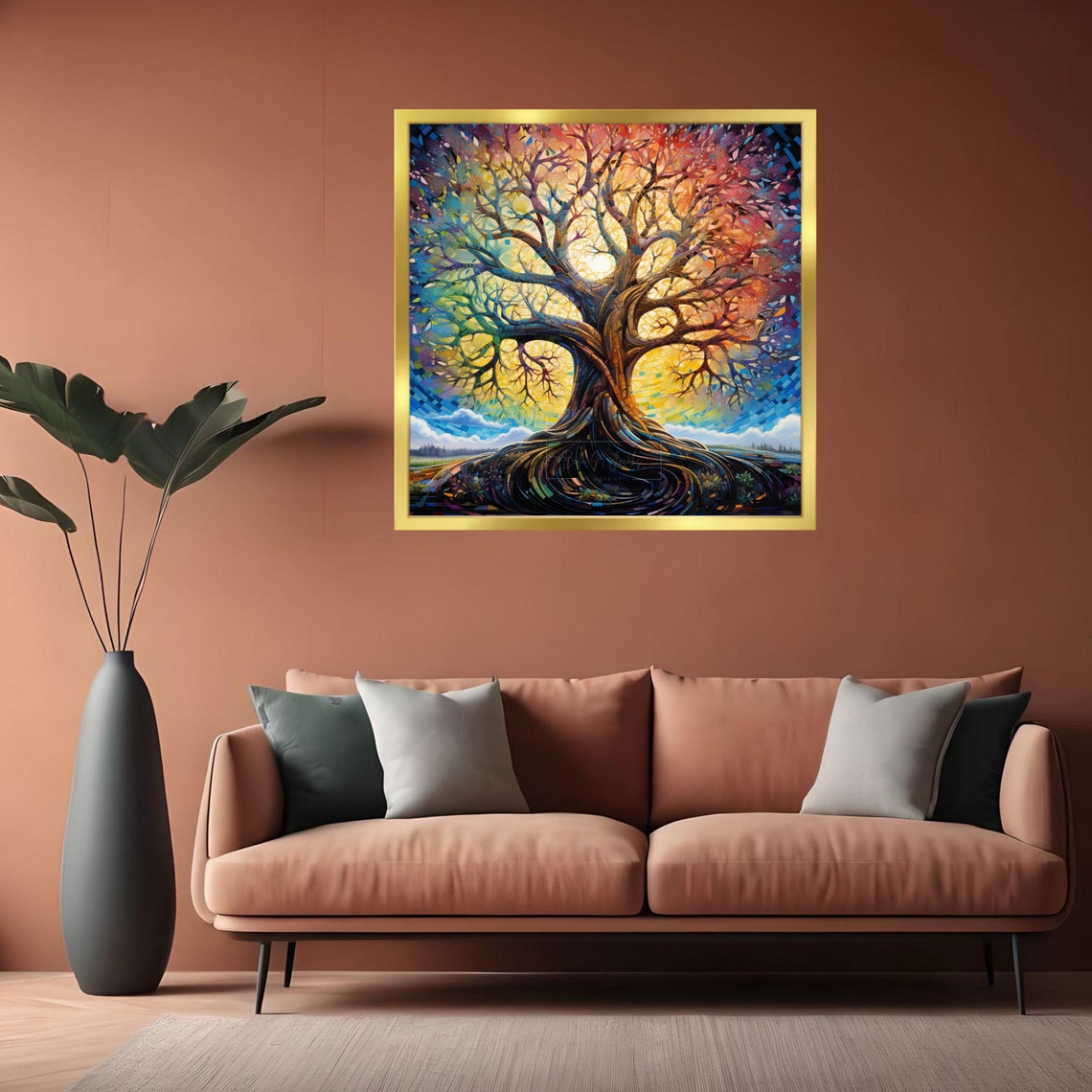 Yggdrasil Colorful Mosaic Painting, Tree of Life Artwork, Stained Glass ...
