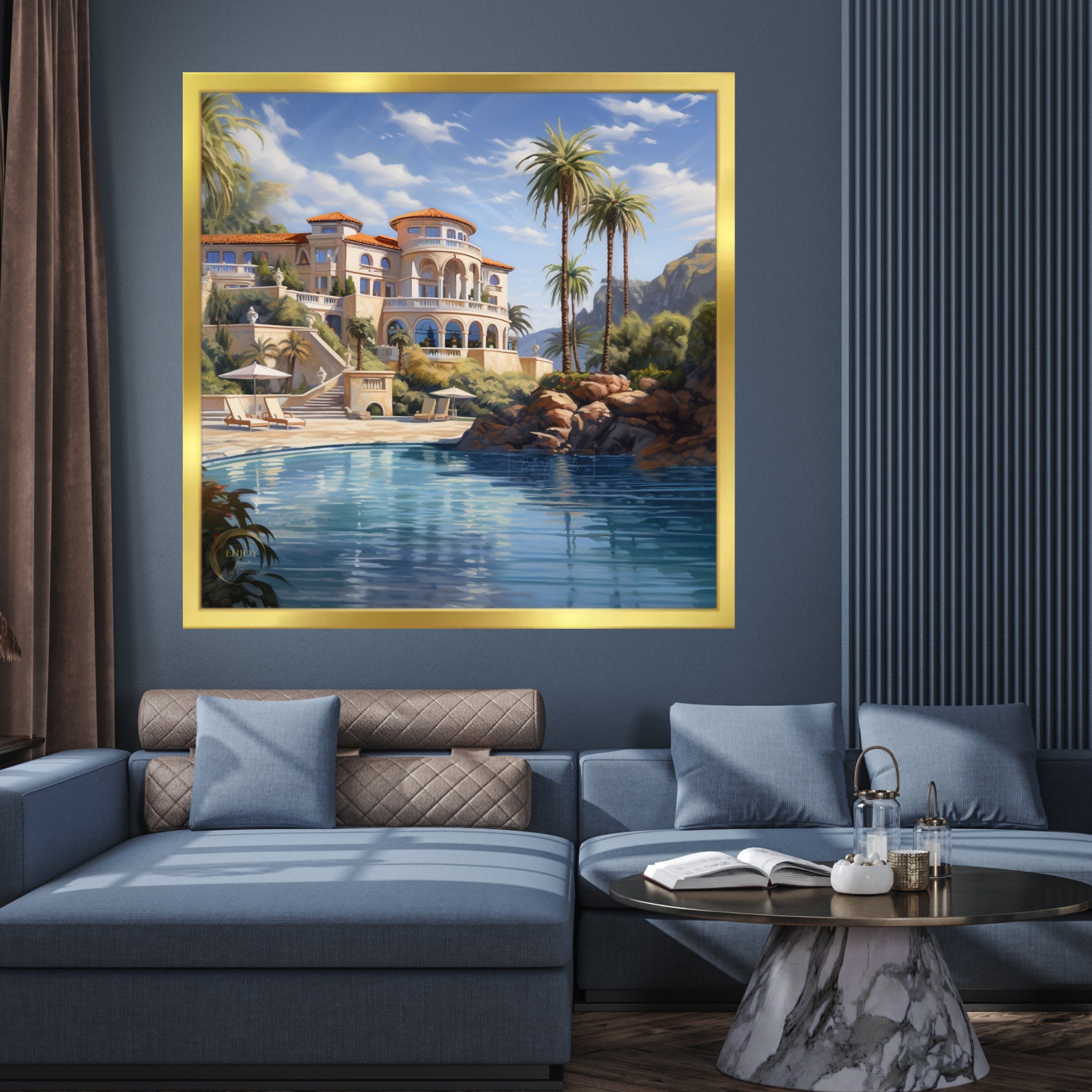 Amalfi Coast Villa Oil Painting Italy Villa Landscape Wall Art Design ...