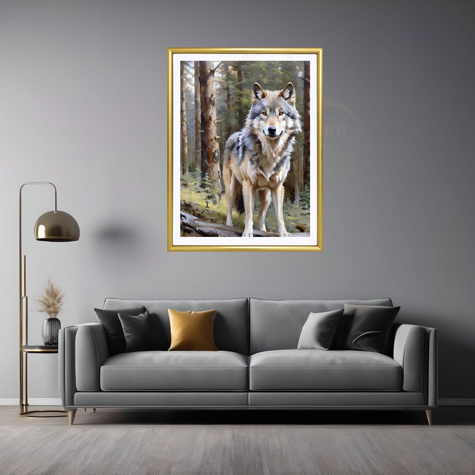 Wolf Vertical Frame Forest Woods Wall Art Decor Landscape Digital Oil ...
