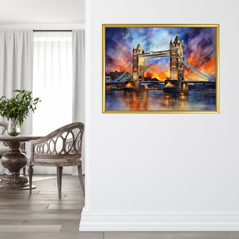 Tower Bridge Watercolor Art Print: London Sunset Landscape (digital ...