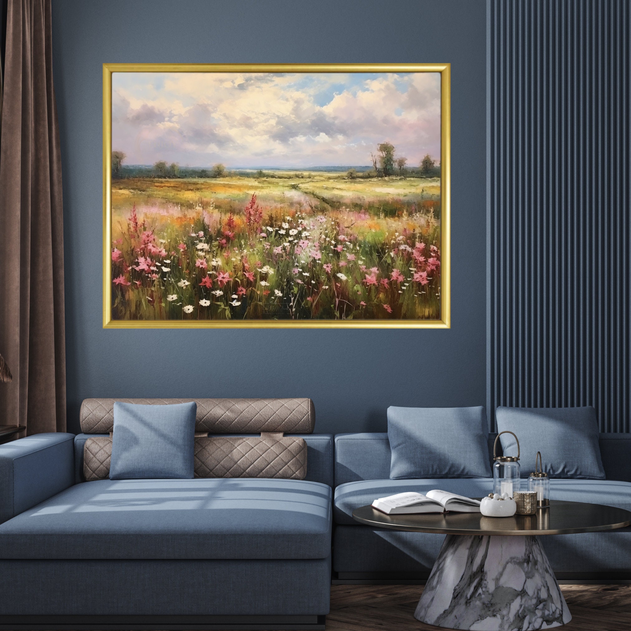 Vintage Rustic Wildflower Valley Landscape Wall Art Print Wall Art ...