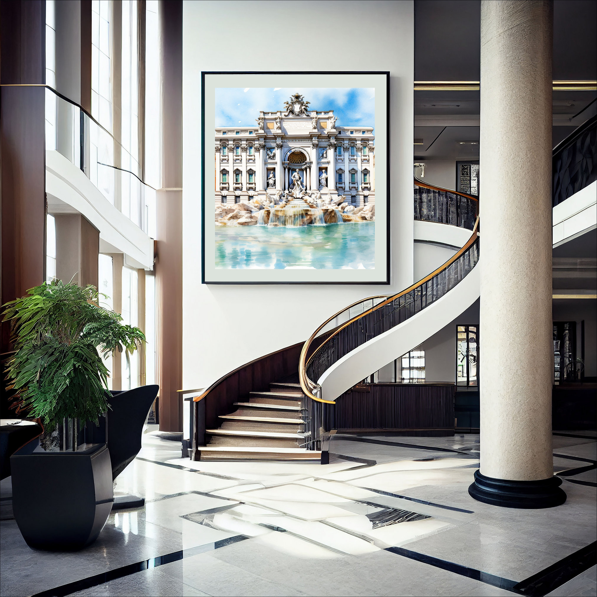 Trevi Fountain in Rome Watercolor Painting Wall Art Decor Design ...
