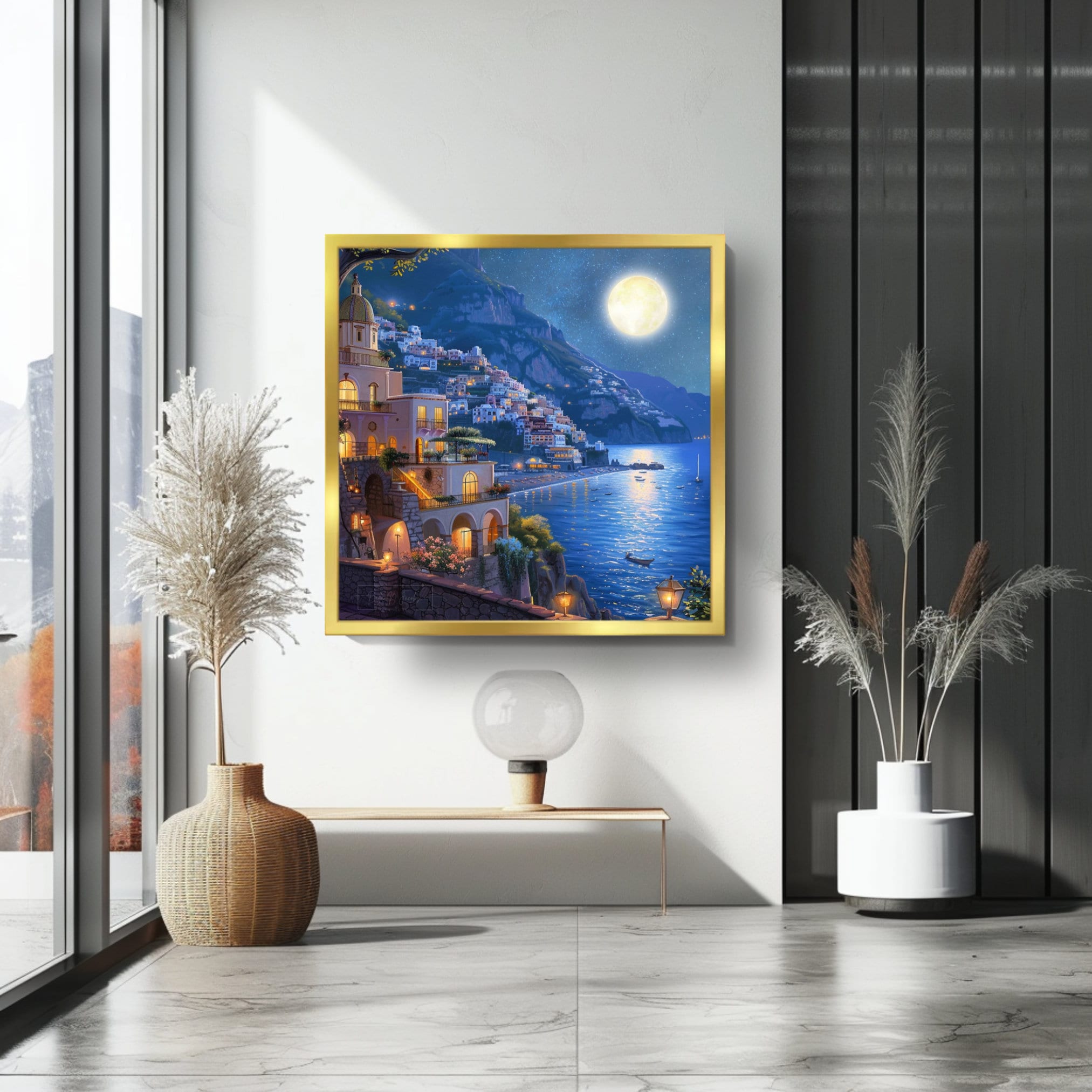 Amalfi Coast Full Moon Nightscape Art Print (digital Download) - Etsy