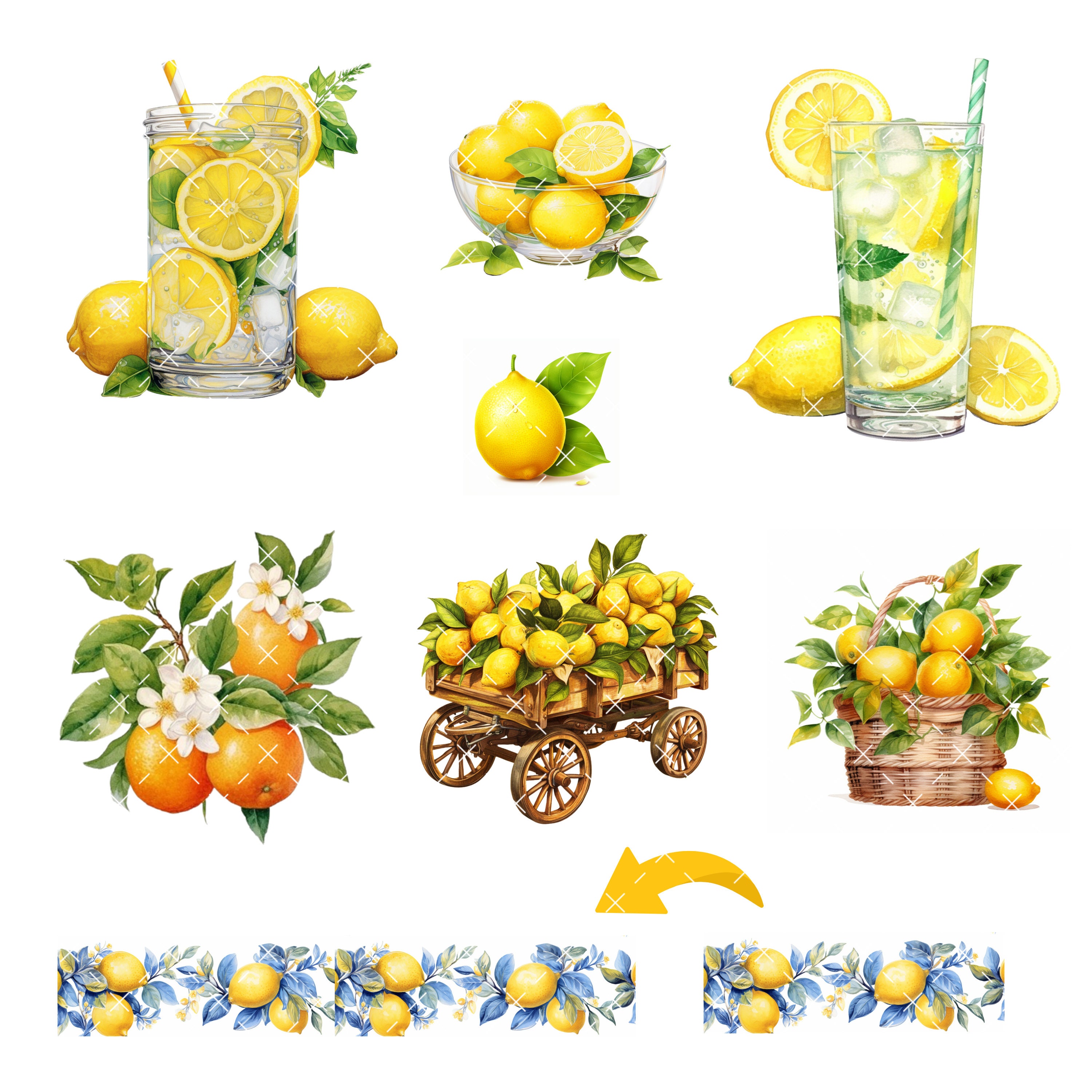 Mediterranean Tile, Watercolor Lemons Clipart Bundle, Portuguese ...