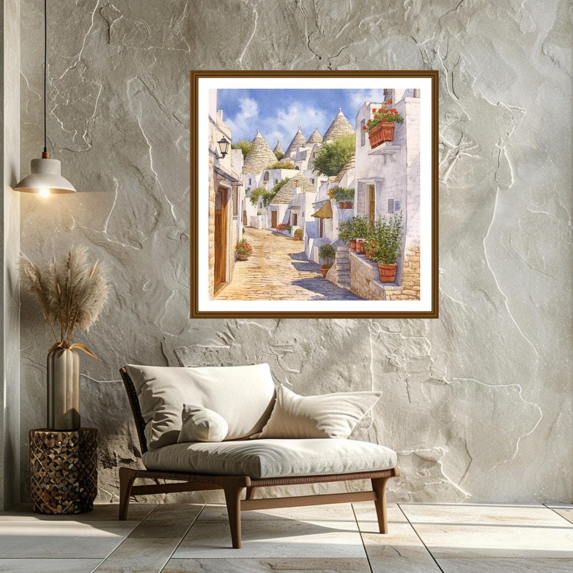 Italy Alberobello Trulli Houses Watercolor Painting Wall Art Design ...
