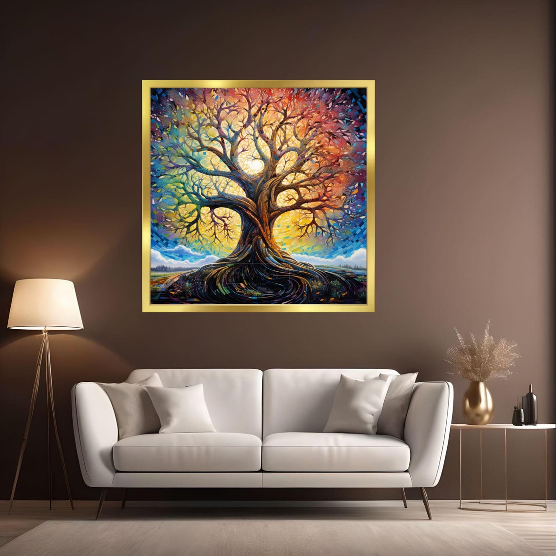 Yggdrasil Colorful Mosaic Painting, Tree of Life Artwork, Stained Glass ...