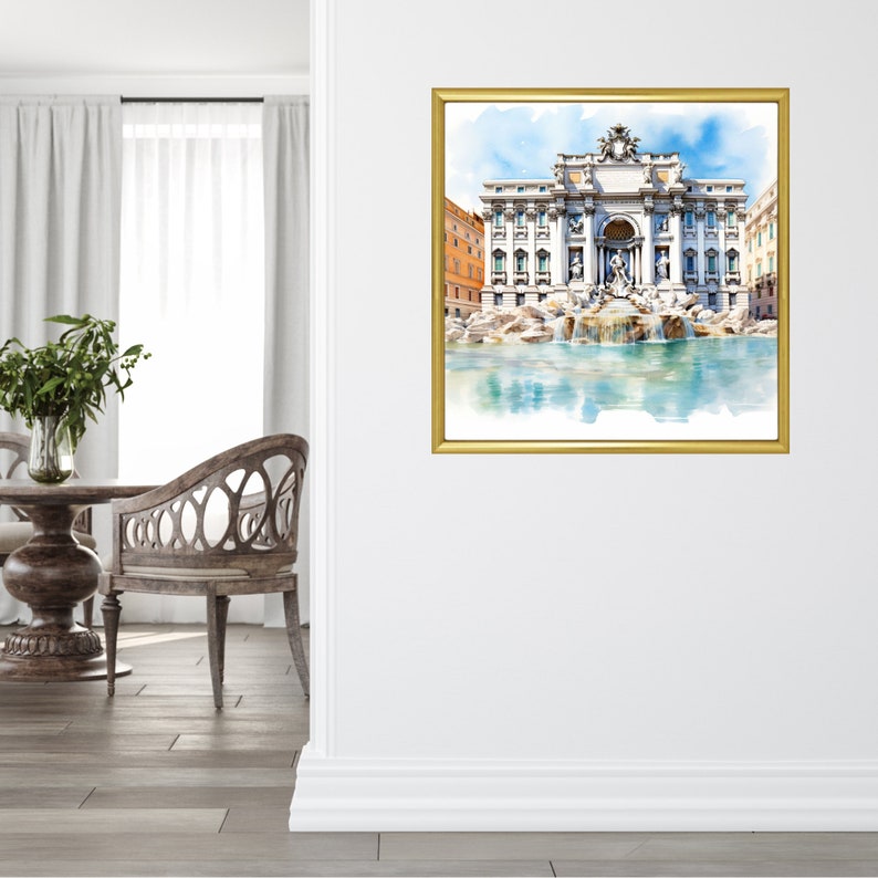 Trevi Fountain in Rome Watercolor Painting Wall Art Decor Design ...