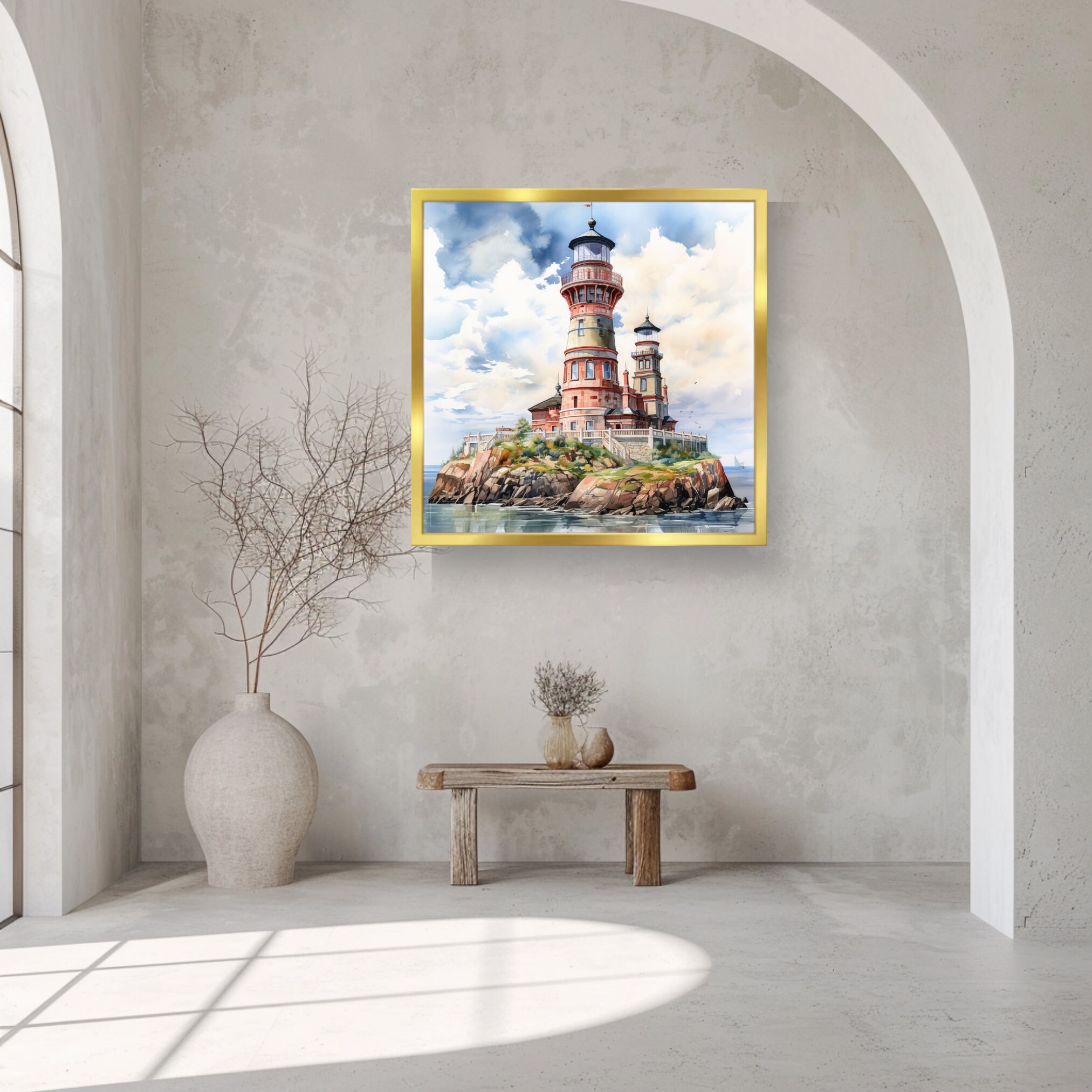 Lighthouse Painting Lighthouse Wall Art Ocean View Landscape Art Decor ...