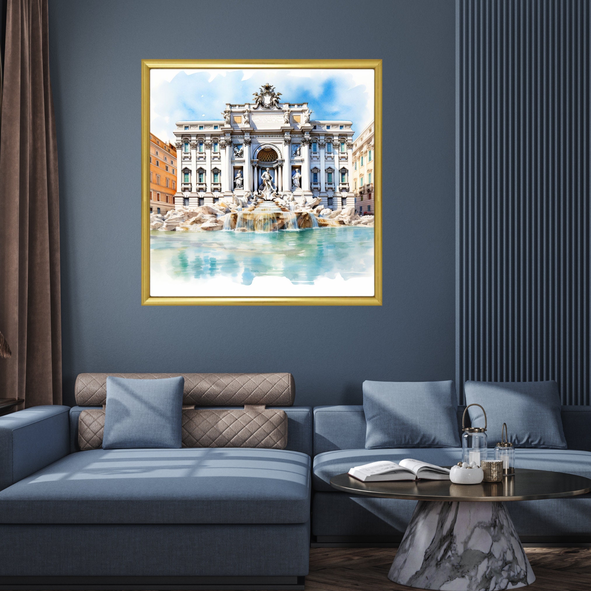 Trevi Fountain in Rome Watercolor Painting Wall Art Decor Design ...