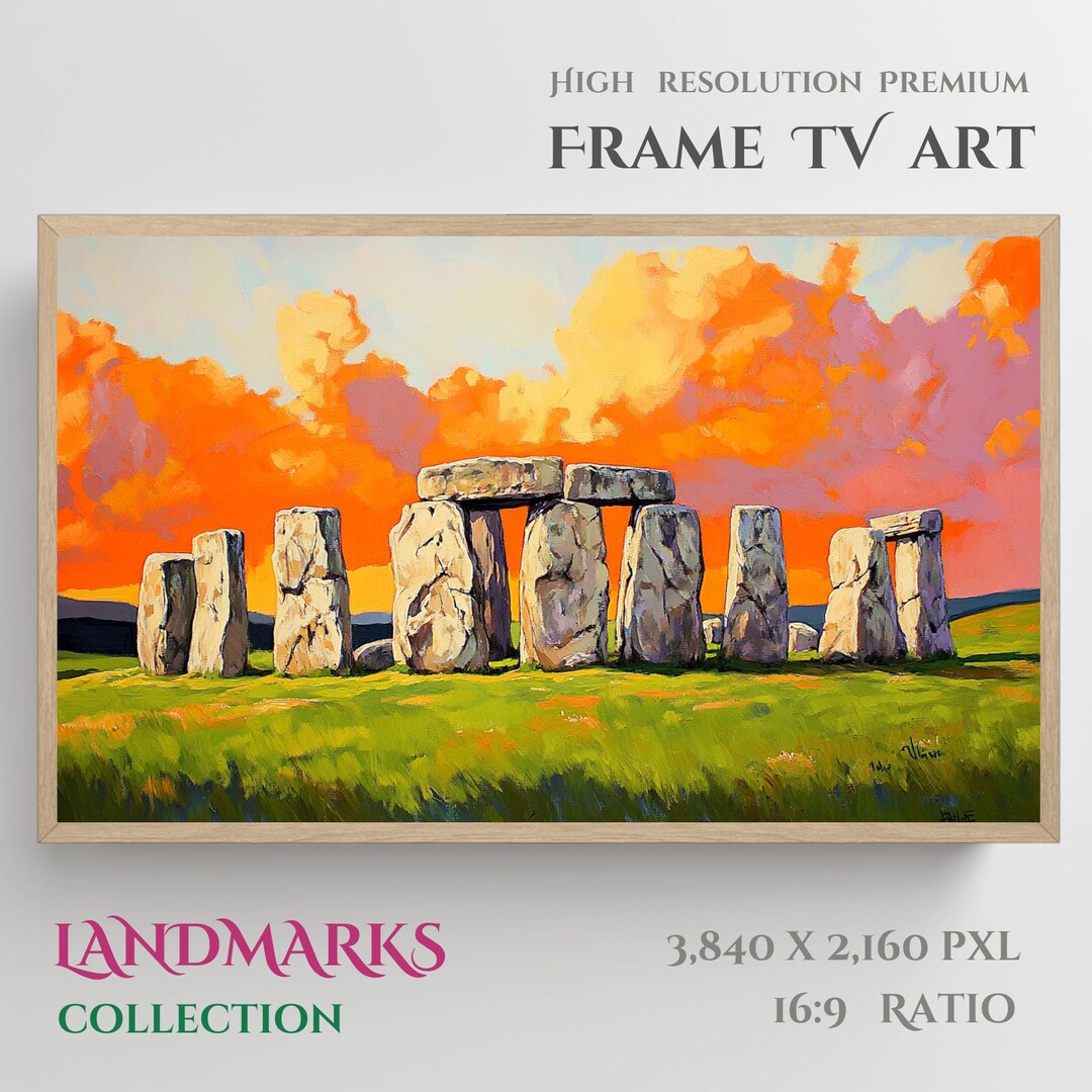 Stonehenge Painting: Vibrant England Landscape Frame TV Art (digital ...