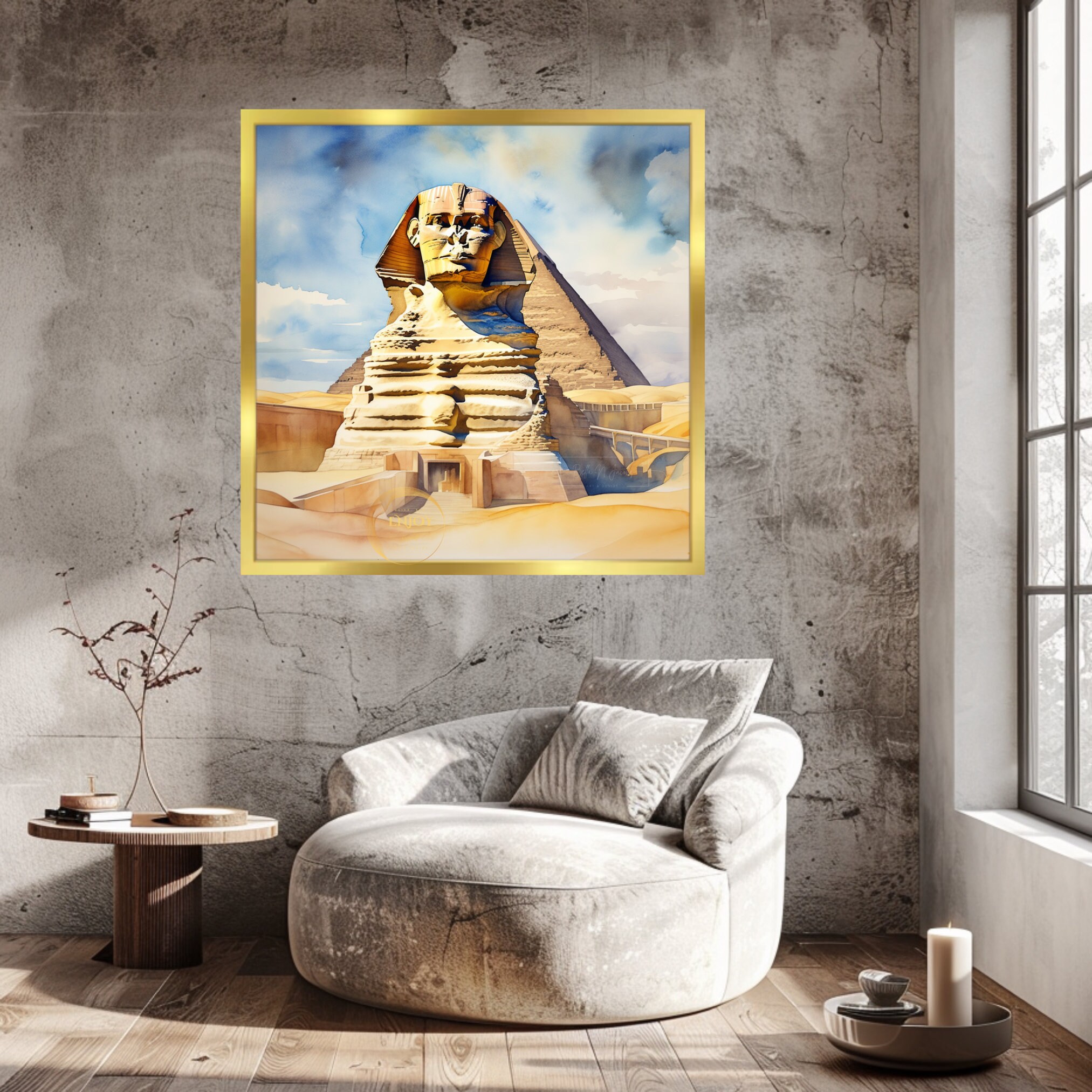 Sphinx & Giza Pyramids Watercolor Painting: Egypt Landscape (digital ...