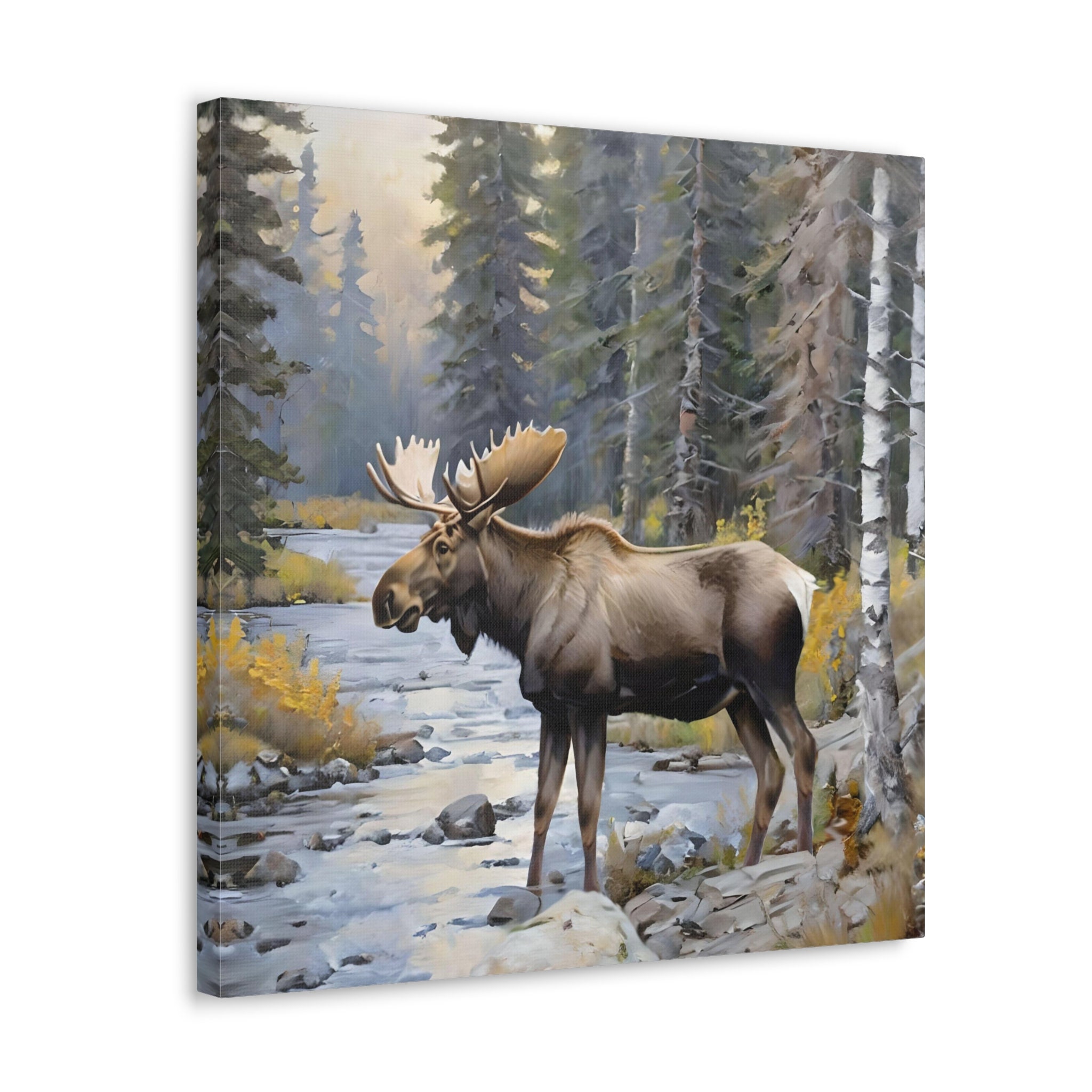 Moose Oil Painting Digital Print Landscape Forest Woods Brook Rocks ...