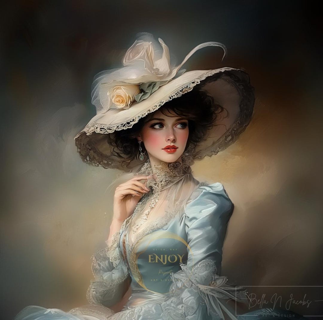Victorian Woman Portrait Art: Elegant Lady With Hat (digital Download ...