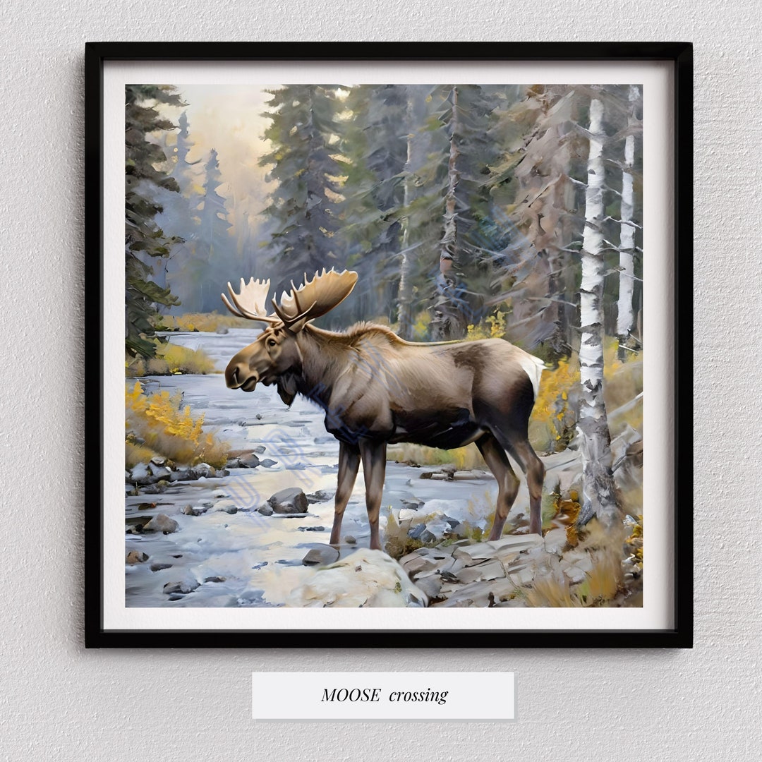Moose Oil Painting Print: Forest Landscape Wall Art (digital Download ...