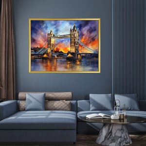 Tower Bridge Watercolor Art Print: London Sunset Landscape (digital ...