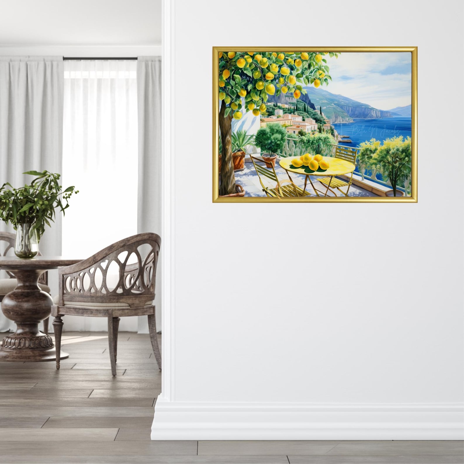 Amalfi Lemon Tree Courtyard Watercolor Coastal View Mediterranean ...