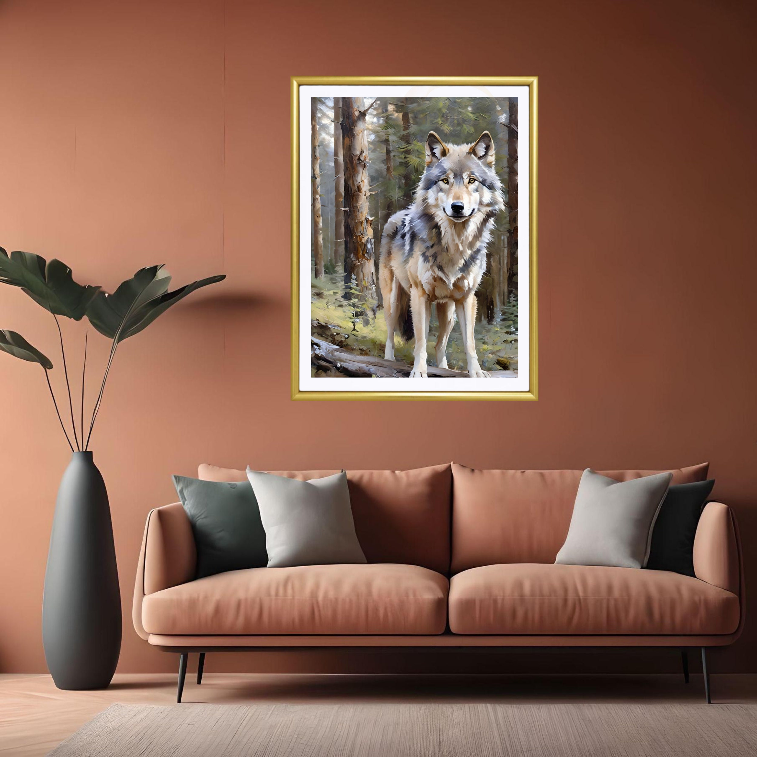 Wolf Vertical Frame Forest Woods Wall Art Decor Landscape Digital Oil ...