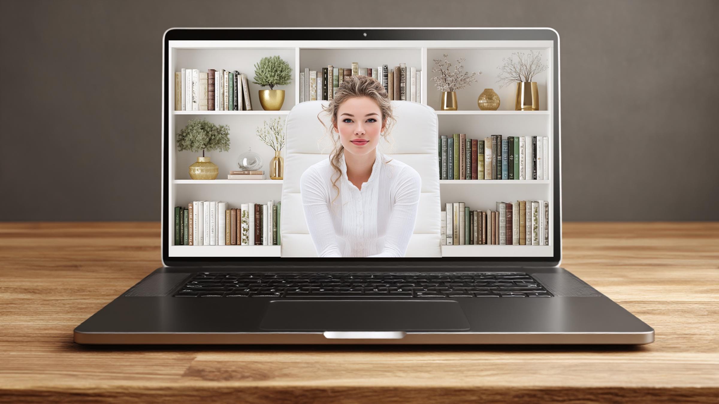Modern Stylish Neutral Bookshelf Zoom Background Chic Virtual Office ...