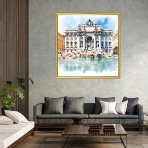 Trevi Fountain in Rome Watercolor Painting Wall Art Decor Design ...