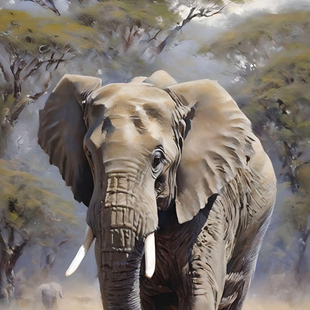 Elephant Painting Digital Print Screen Wallpaper Vertical Frame Africa ...