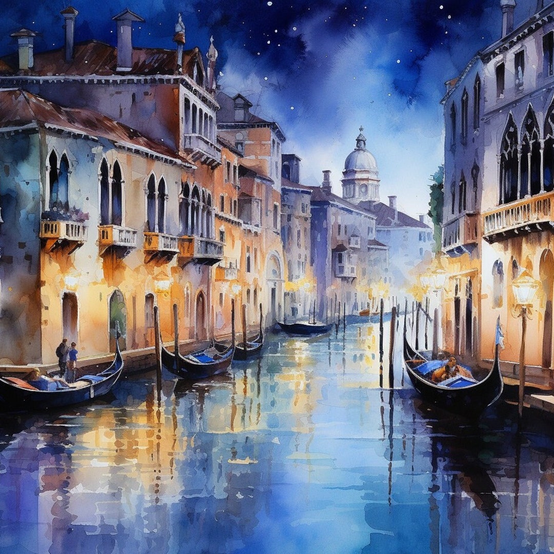 Venice Italy at Night Time Painting Wall Art Design Decor Gift - Etsy