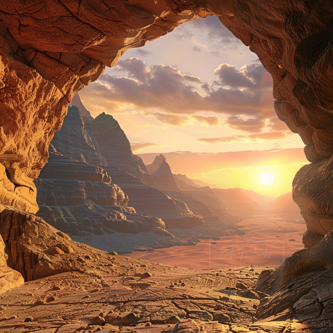 Cave Mountain Sunset Landscape Art Print (digital Download) - Etsy