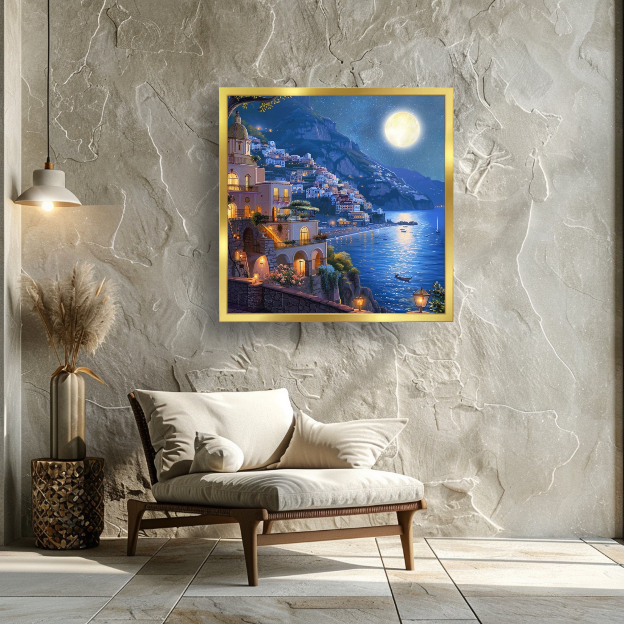 Amalfi Coast Full Moon Nightscape Art Print (digital Download) - Etsy
