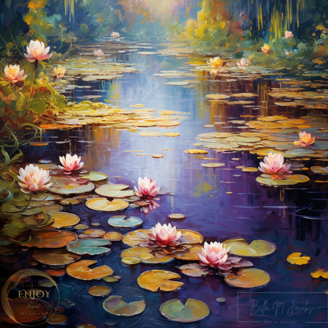 Waterlily Pond Inspired by Claude Monet Oil Painting Wall Art Decor ...