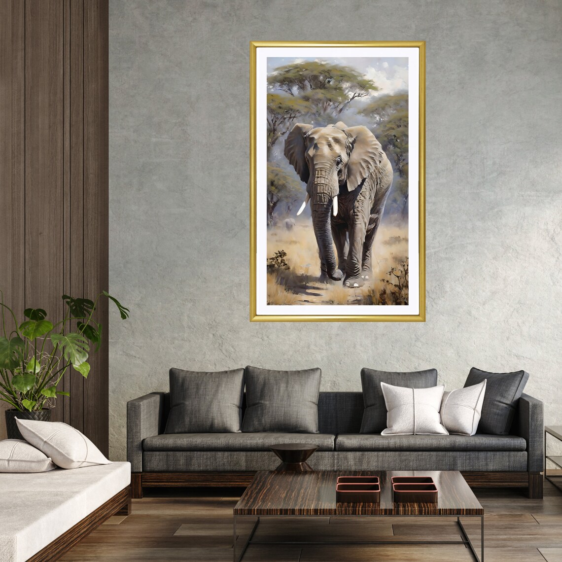 Elephant Painting Digital Print Screen Wallpaper Vertical Frame Africa ...