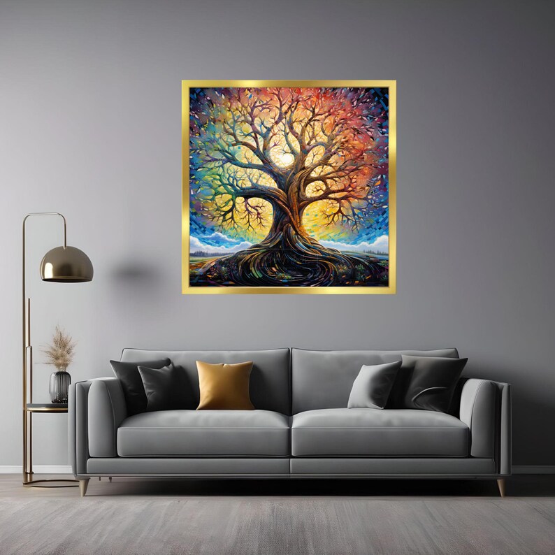 Yggdrasil Colorful Mosaic Painting, Tree of Life Artwork, Stained Glass ...