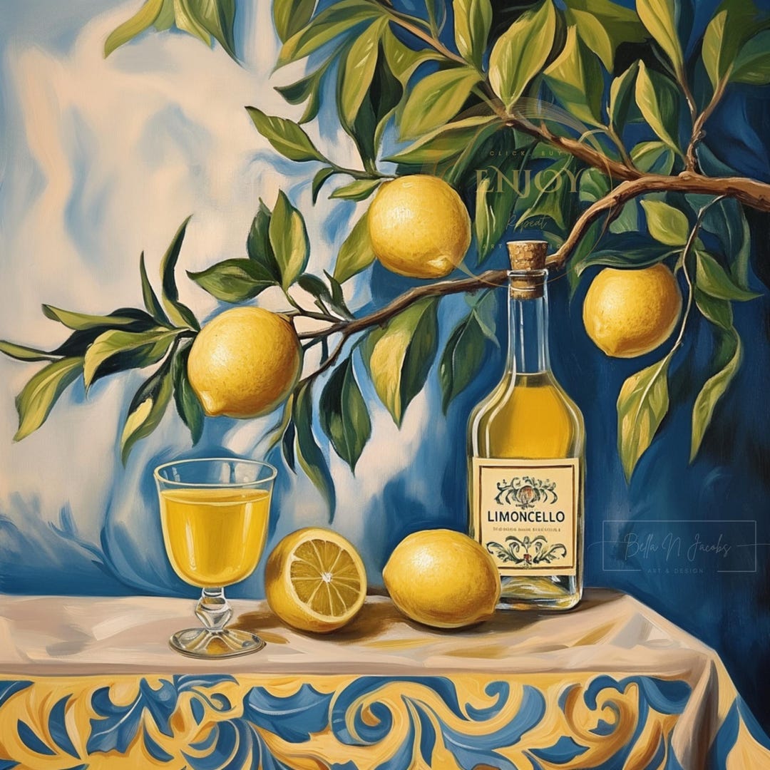 Italian Limoncello Lemons Mediterranean Wall Art Print Limoncello Wall ...