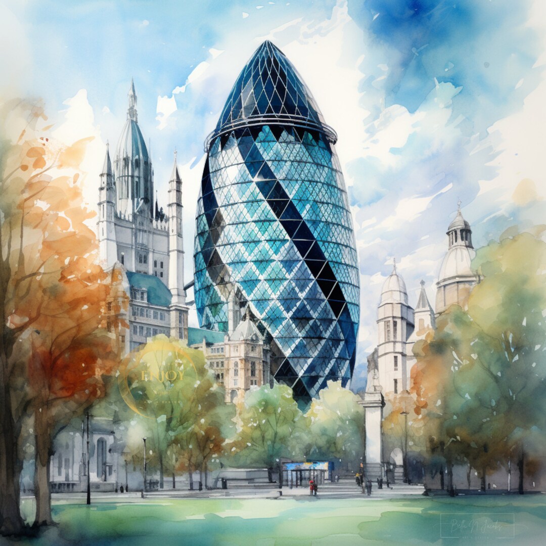 Gherkin Skyscraper London Watercolor Painting (digital Download) - Etsy