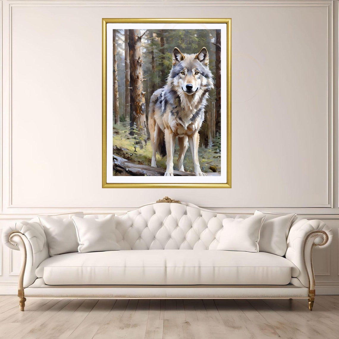 Wolf Vertical Frame Forest Woods Wall Art Decor Landscape Digital Oil ...