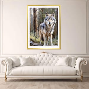 Wolf Vertical Frame Forest Woods Wall Art Decor Landscape Digital Oil ...