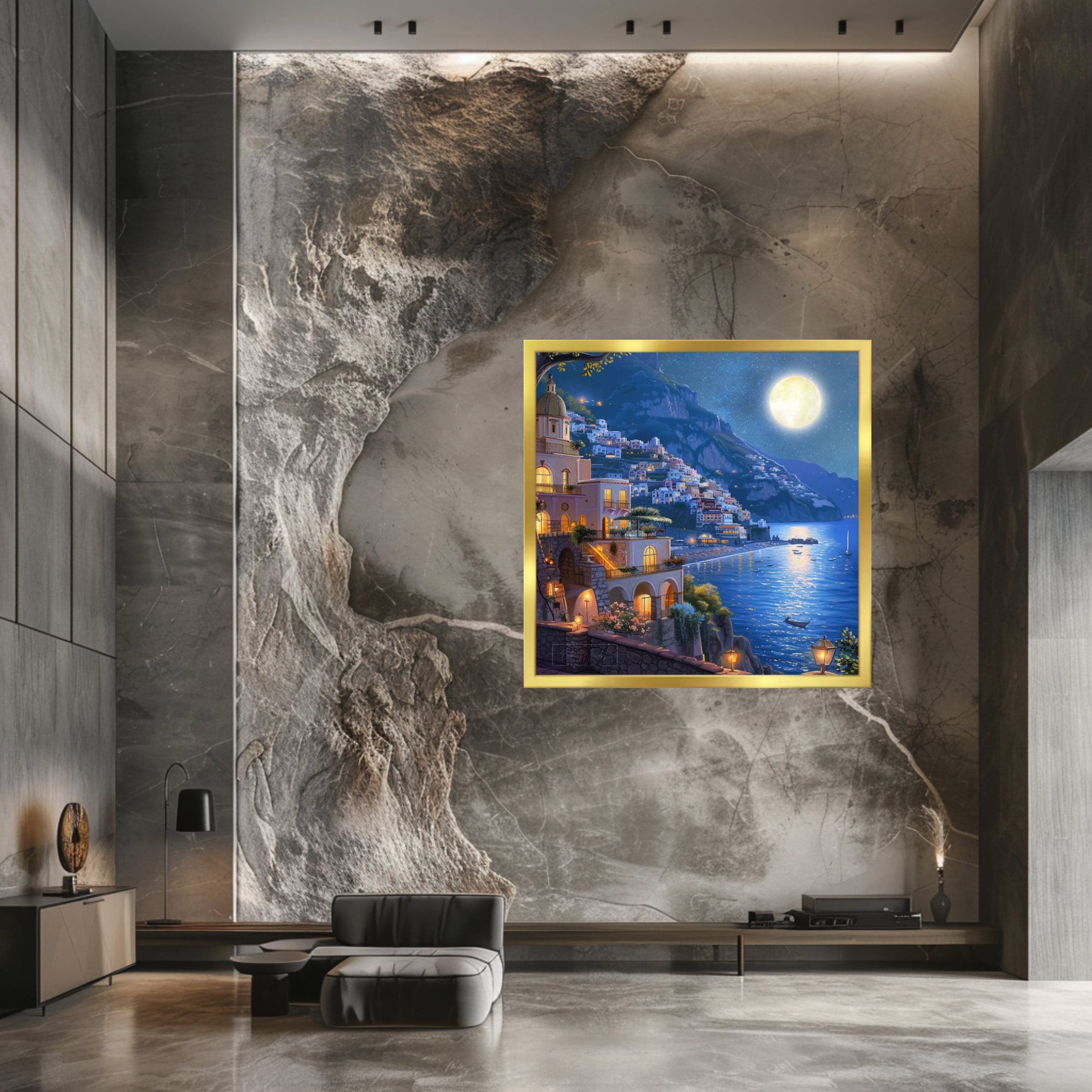 Amalfi Coast Full Moon Nightscape Art Print (digital Download) - Etsy