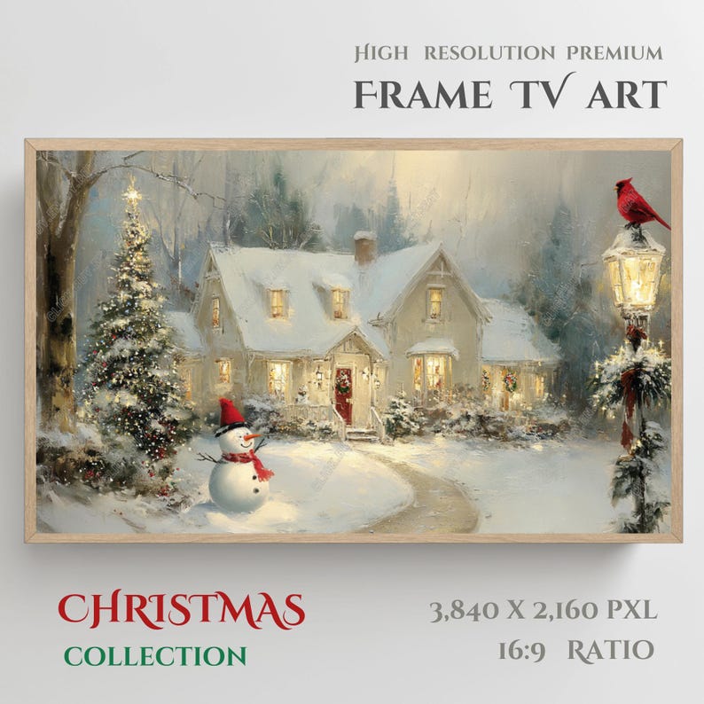 Neutral Winter Cozy Cottage Christmas Scene Frame TV Art Snowy Holiday ...
