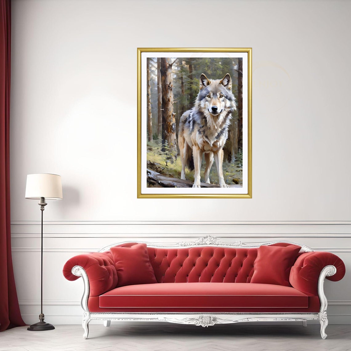 Wolf Vertical Frame Forest Woods Wall Art Decor Landscape Digital Oil ...