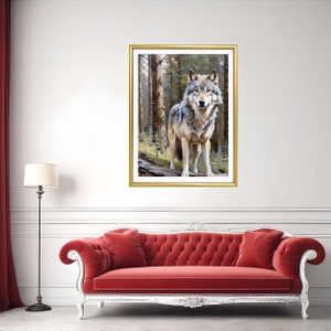 Wolf Vertical Frame Forest Woods Wall Art Decor Landscape Digital Oil ...