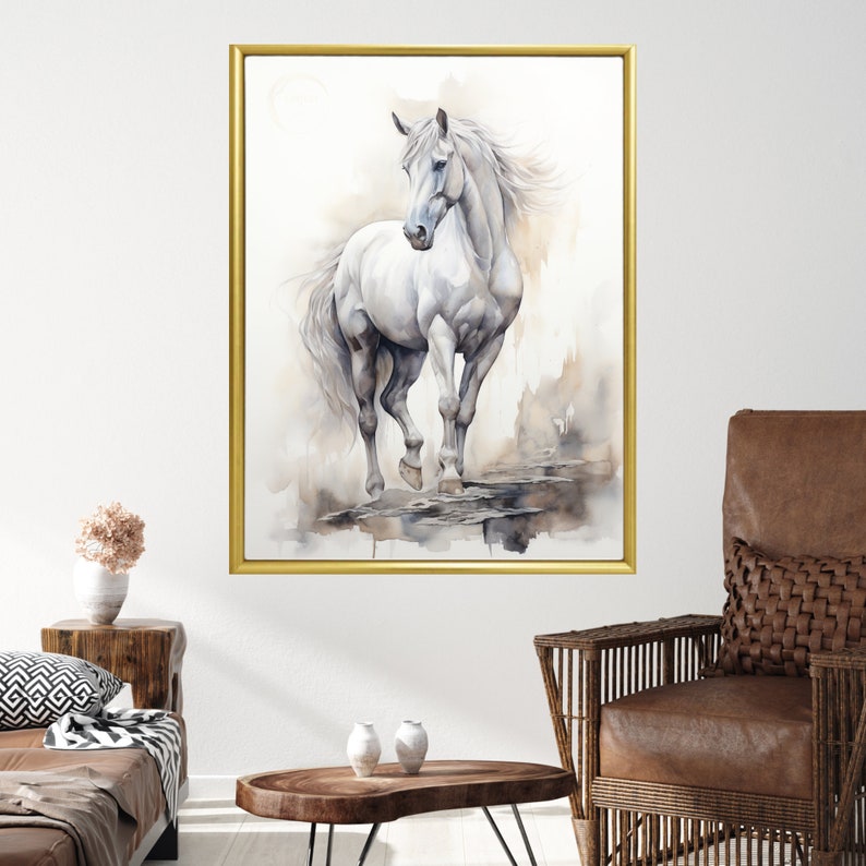 White Horse Watercolor Painting: Abstract Wall Art (digital Download ...