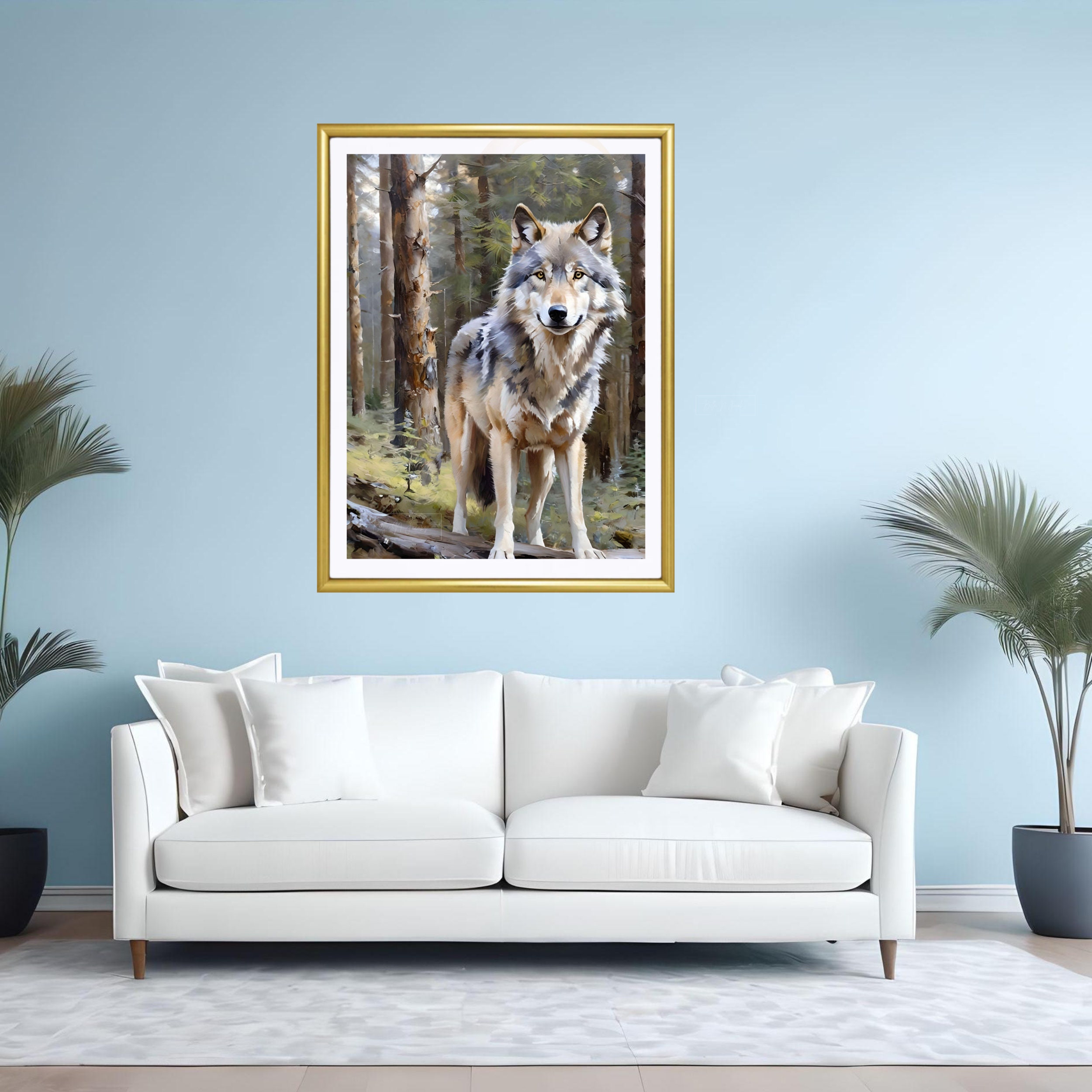 Wolf Vertical Frame Forest Woods Wall Art Decor Landscape Digital Oil ...