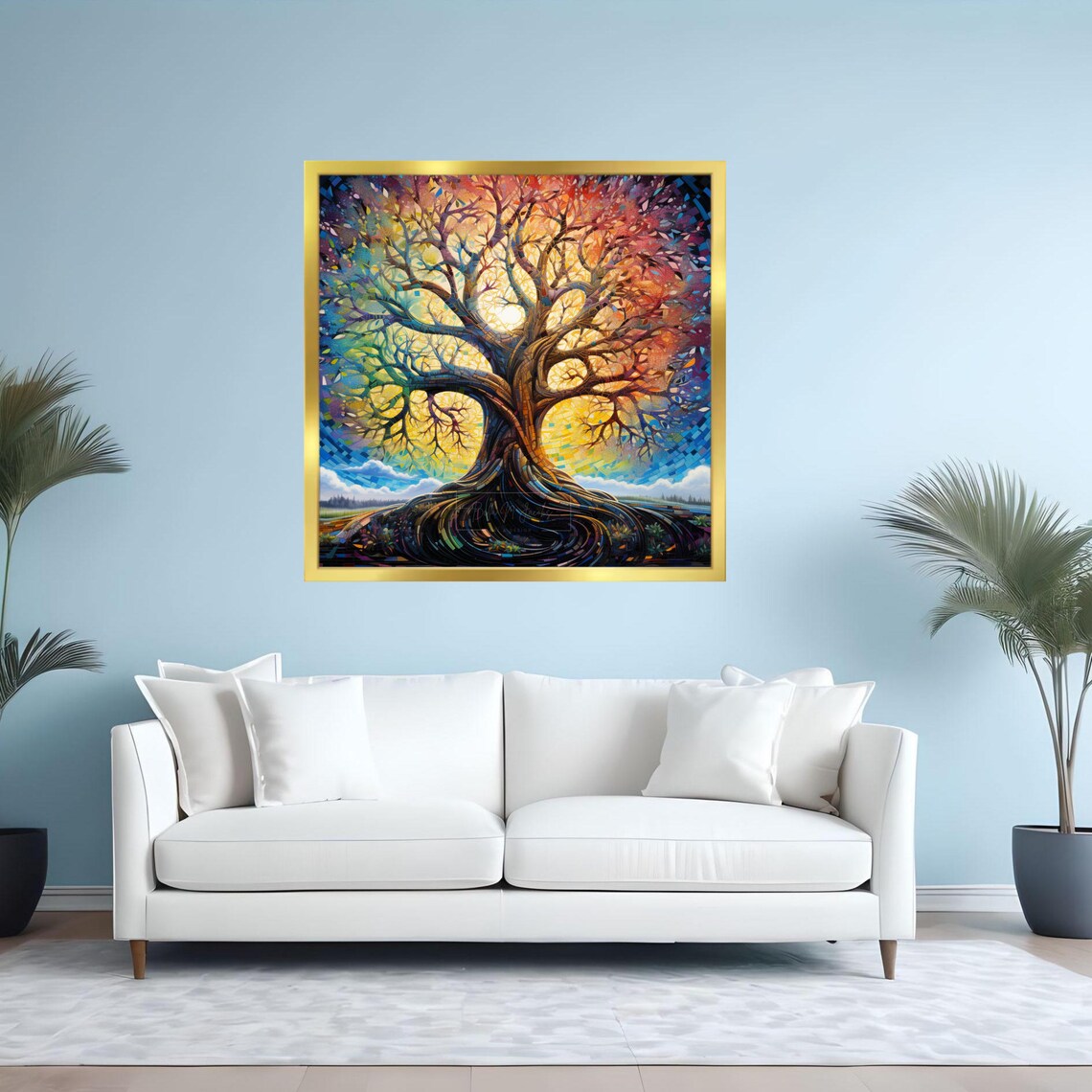 Yggdrasil Colorful Mosaic Painting, Tree of Life Artwork, Stained Glass ...