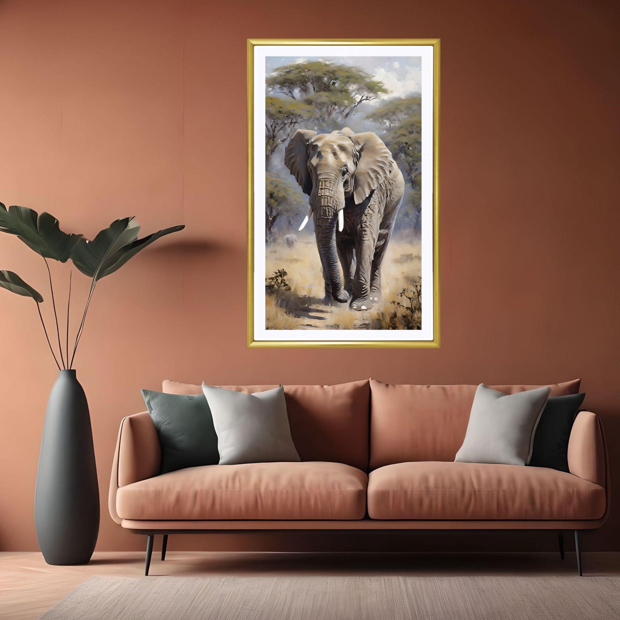 Elephant Painting Digital Print Screen Wallpaper Vertical Frame Africa ...