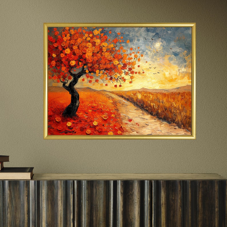 Van Gogh Inspired Landscape Painting: Red Tree, Golden Field (digital ...