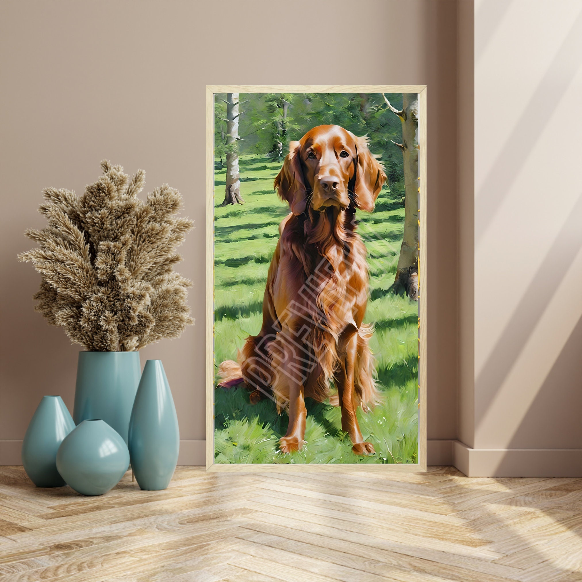 Irish Setter Oil Painting: Summer Landscape Dog Portrait (digital ...