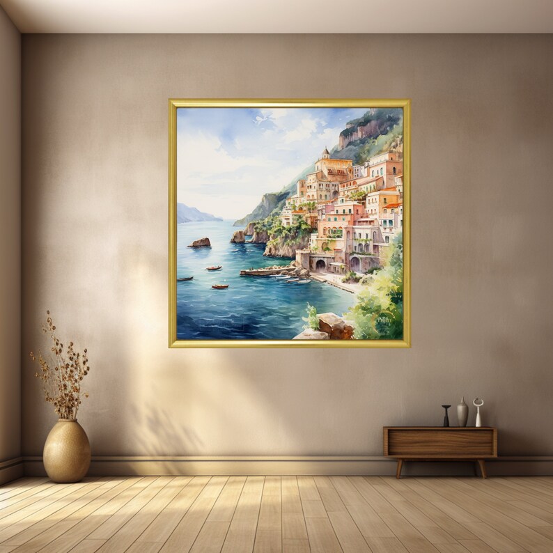 Amalfi Coast Italy Landscape Watercolor Digital Instant Download Screen ...