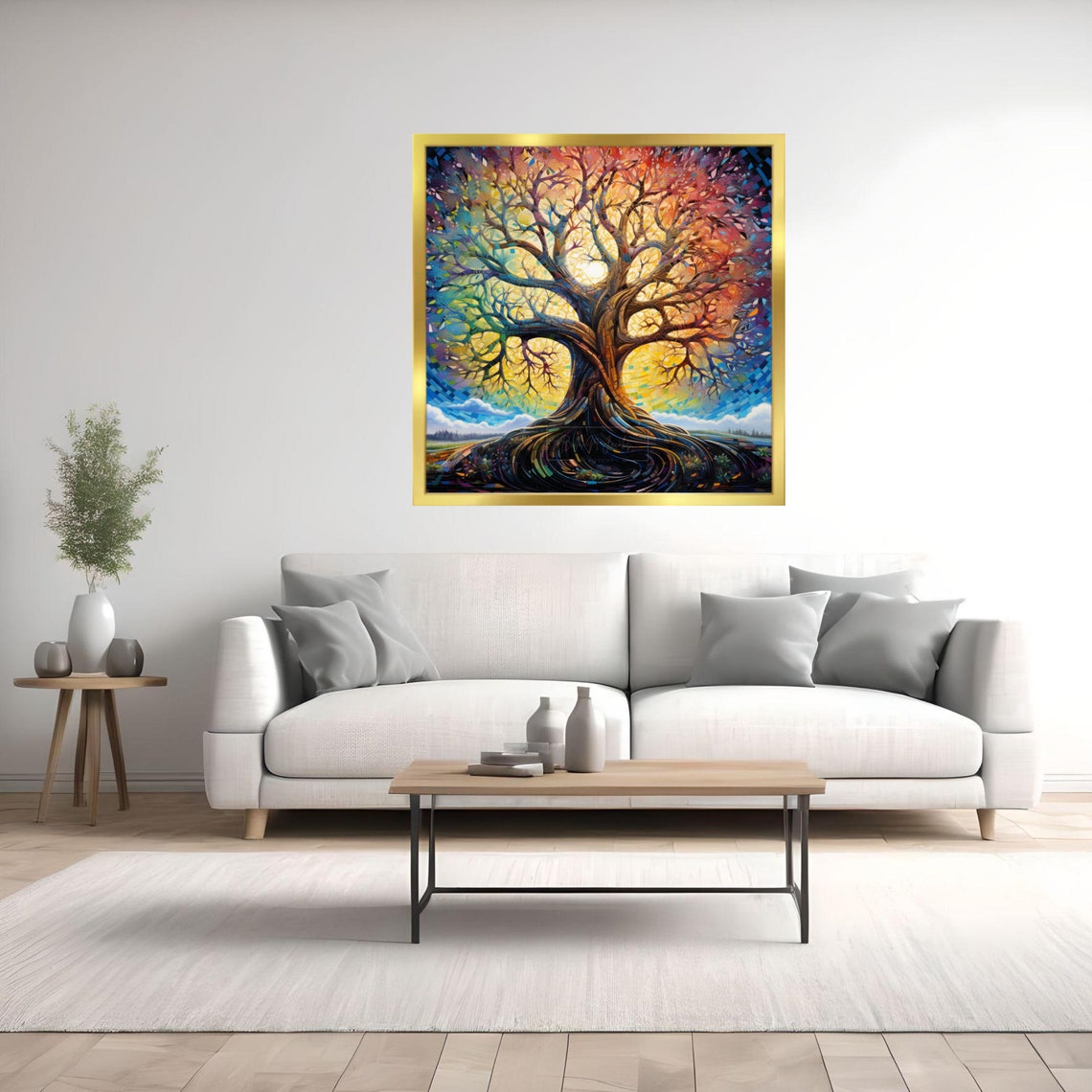 Yggdrasil Colorful Mosaic Painting, Tree of Life Artwork, Stained Glass ...