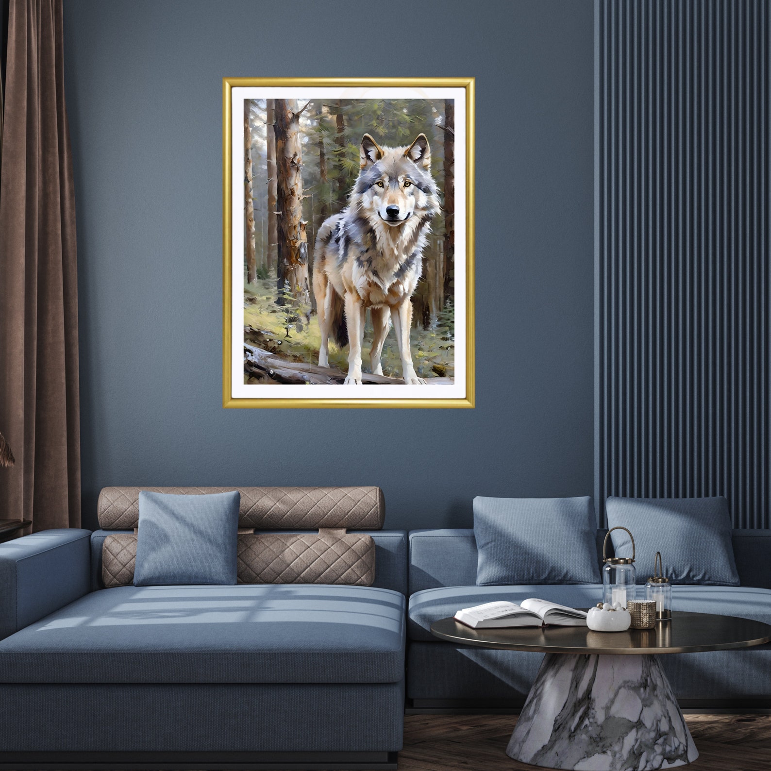 Wolf Vertical Frame Forest Woods Wall Art Decor Landscape Digital Oil ...
