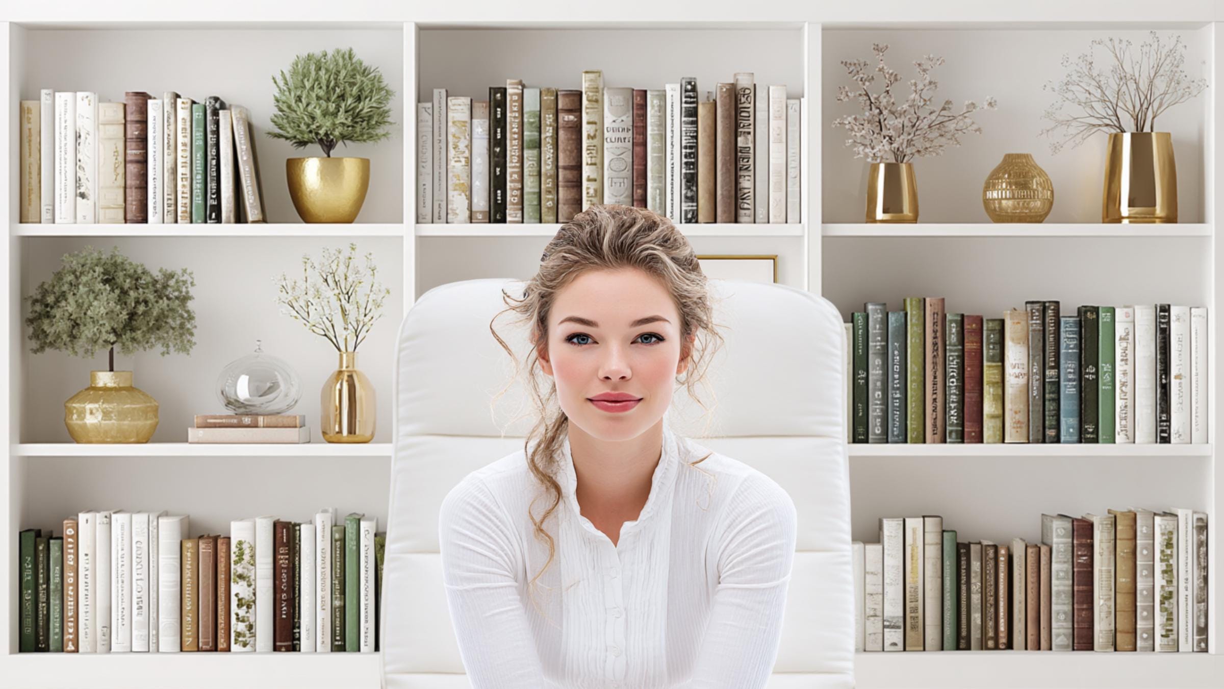 Modern Stylish Neutral Bookshelf Zoom Background Chic Virtual Office ...