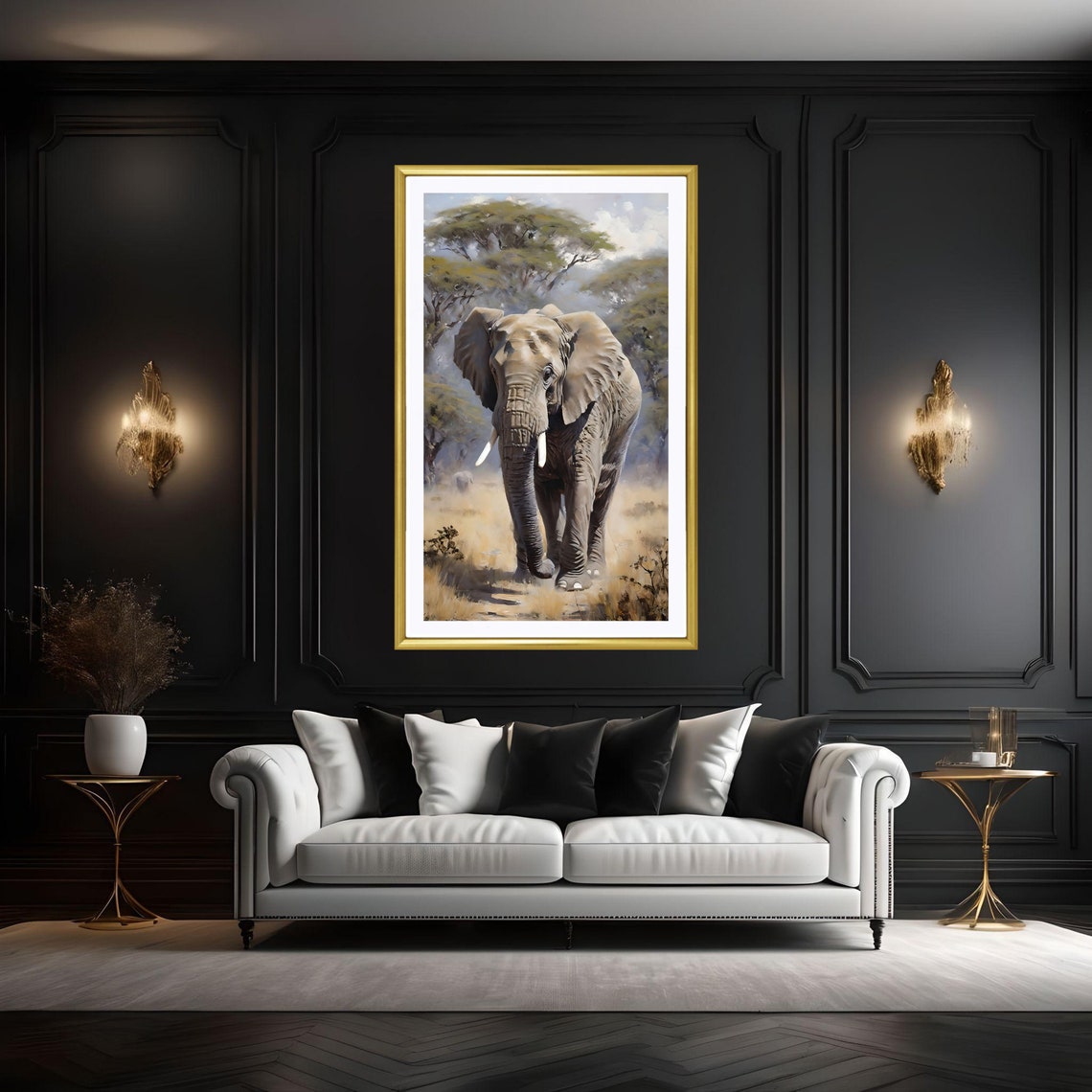 Elephant Painting Digital Print Screen Wallpaper Vertical Frame Africa ...